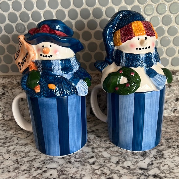mugs | Dining | Let It Snow Snowman Mugs With Lids | Poshmark